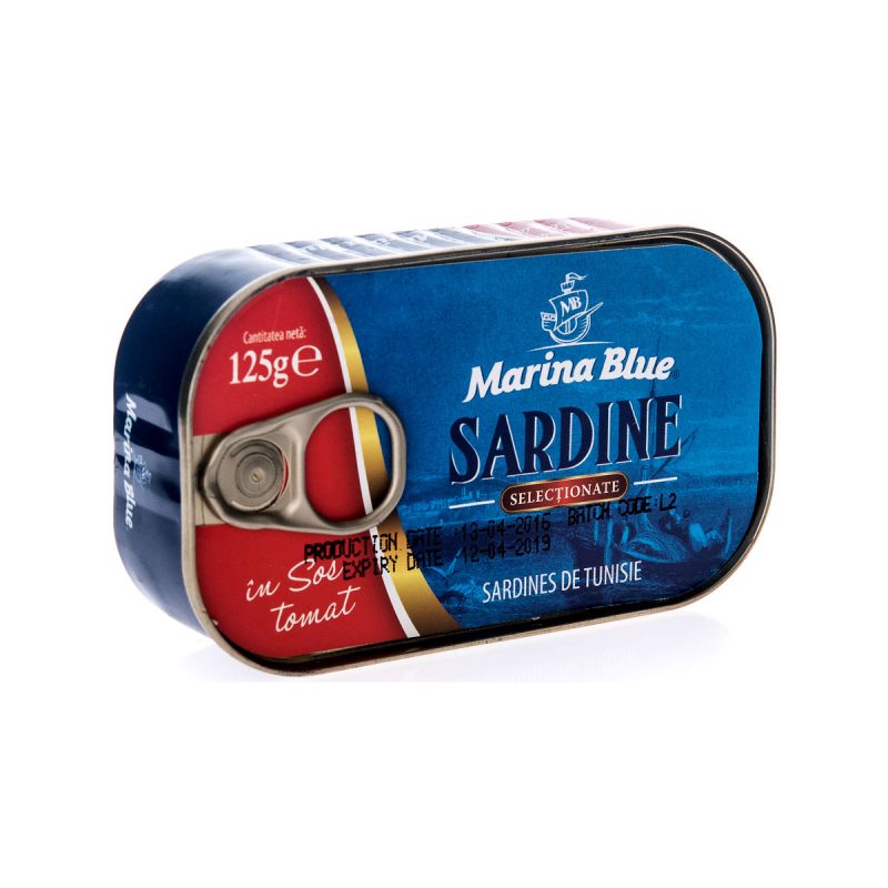 Marina Blue sardines in tomato sauce, 125g – Darinne Distribution