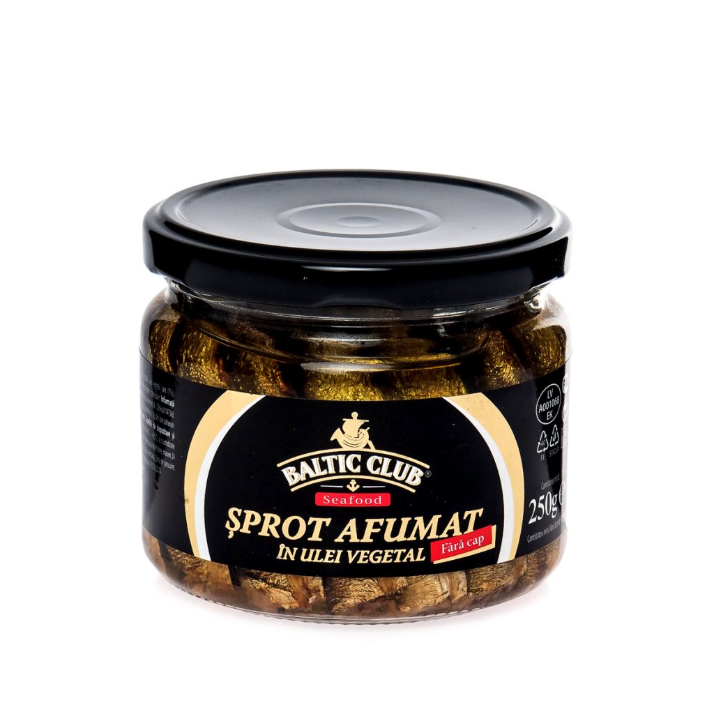 Sprot afumat în ulei vegetal Baltic Club, 250g – Darinne Distribution